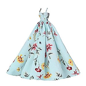 Panda Legends Blue Floral Doll Dress Handmade Evening Gown Casual Wear Doll Wedding Party Dress Doll Clothes for 23 inch Doll, for 1/3 dolls