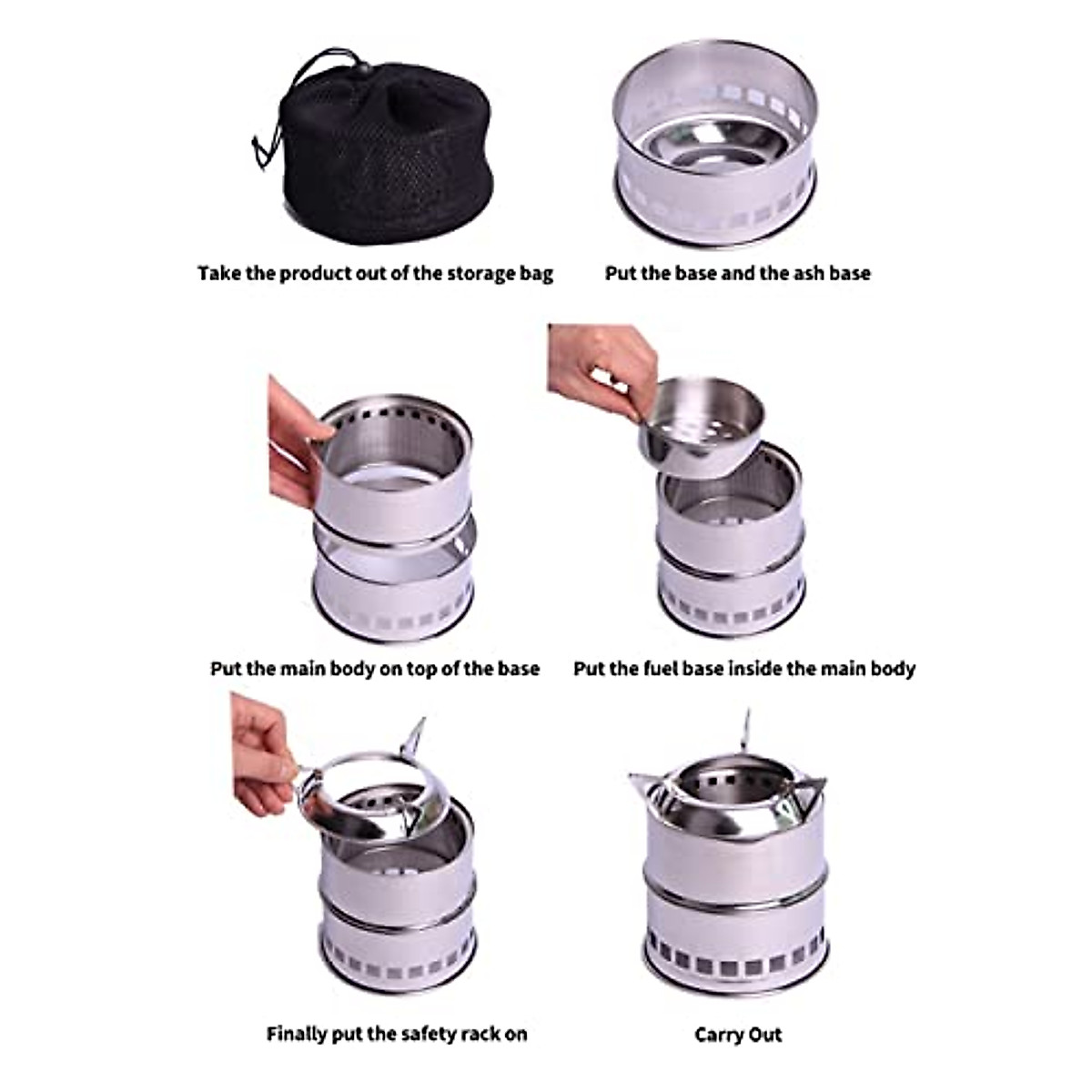 TWDYC Fire Pit Stainless Steel Outdoor Fireplace Camping Fire Wood Stove Firewood Charcoal Portable Grill Heating Stove Alcohol Stove