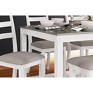 Signature Design by Ashley Stonehollow Modern Farmhouse Dining Table with Upholstered Chairs and Bench, Set of 6, White & Gray