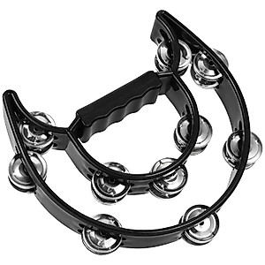MUKLEI 4 Pack 9 Inch Double Row Tambourine, Half Moon Musical Tambourine, Metal Jingles Hand Held Percussion Drum with Ergonomic Handle Grip for KTV, Party, Gift, Black