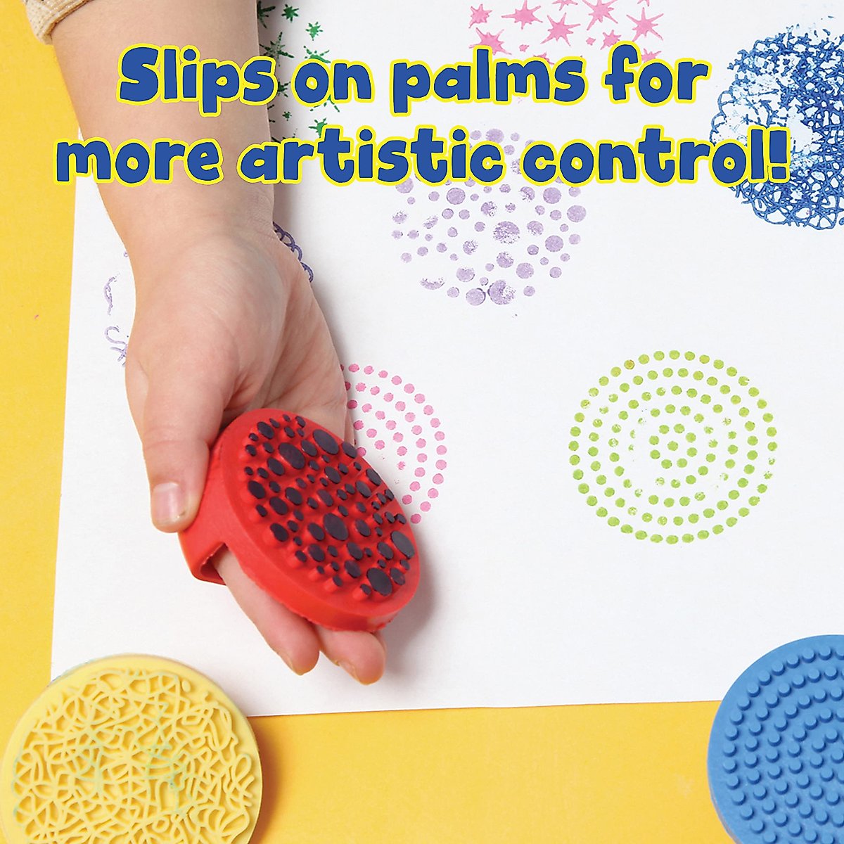 READY 2 LEARN Paint and Dough Palm Printers - Set of 4 - Arts and Crafts Rubber Stampers for Kids - DIY Patterns and Effects