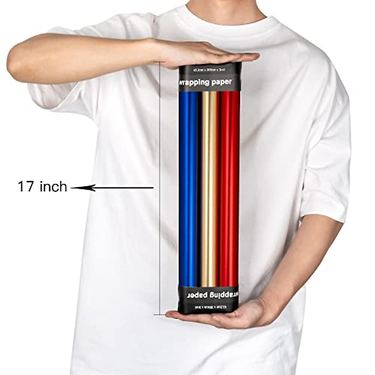 MAYPLUSS Wrapping Paper Roll - Mini Roll - 17 inch X 120 inch Per roll - Solid Matte Gold/Red/Blue Design (42.3 sq.ft.ttl)