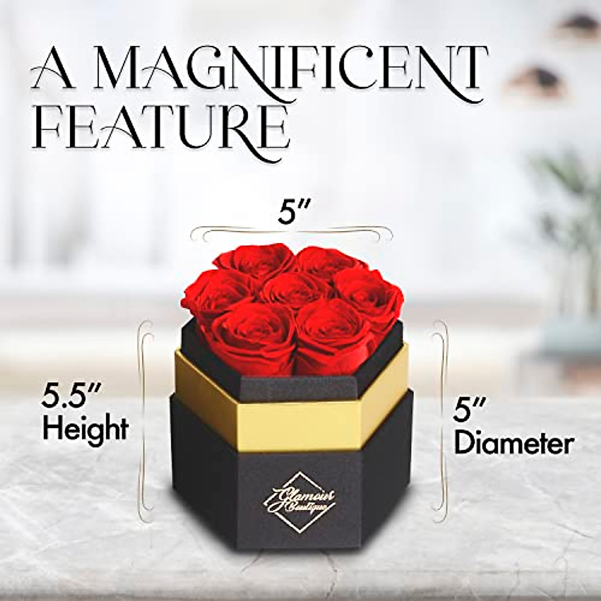GLAMOUR BOUTIQUE 7-Piece Forever Red Rose Box - Preserved Roses in a Box, Immortal Roses in a Box That Last A Year - Eternal Rose Preserved Flowers for Delivery Prime Mothers Day & Valentines Day
