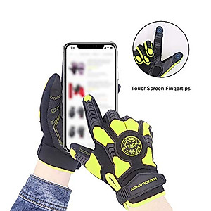 HLDD HANDLANDY Heavy Duty Work Gloves, SBR Padding, TPR Protector Impact Gloves, Men Anti Vibration Mechanic Work Gloves TouchScreen (L, Green)
