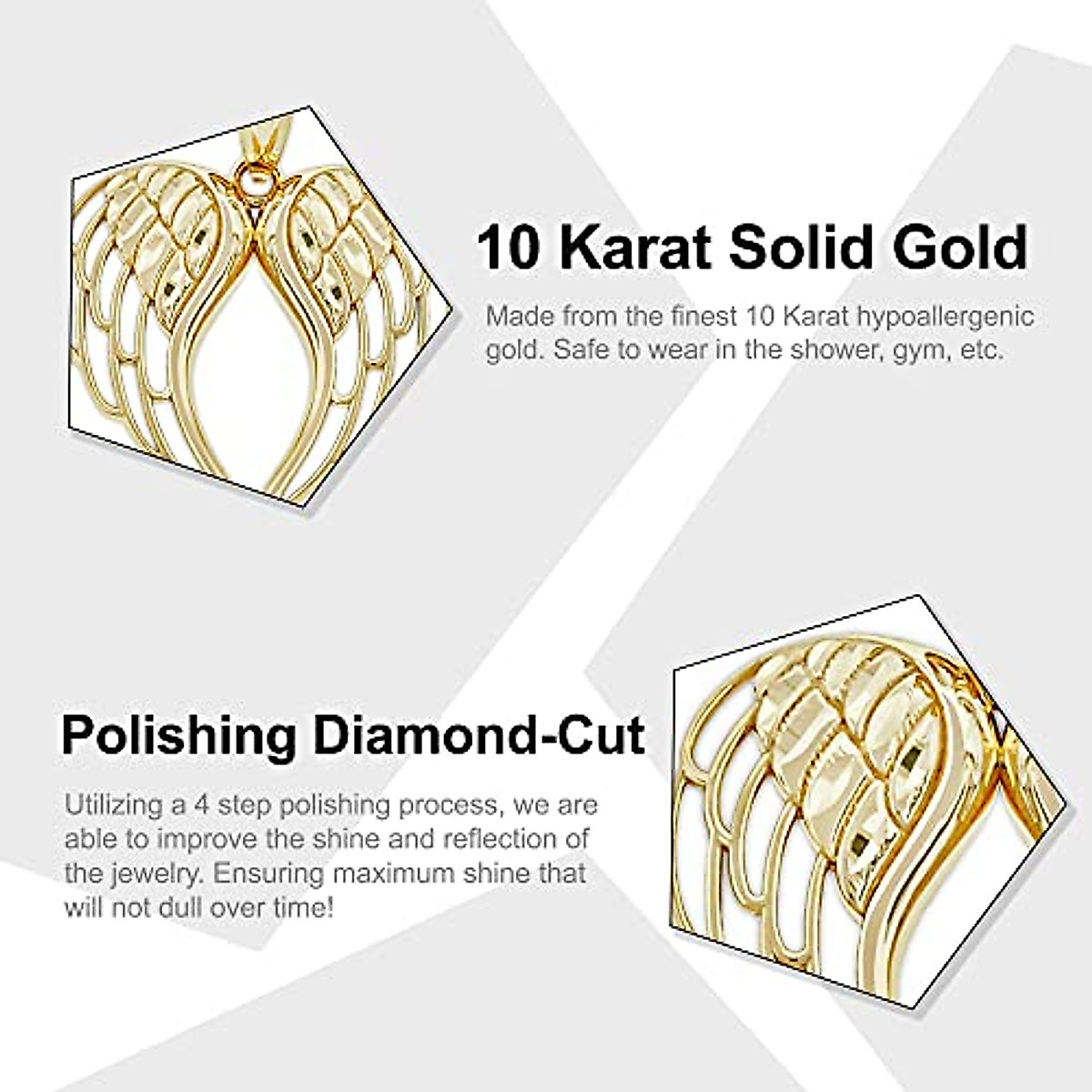 Gold Angel Wings Charm - 10 Karat Solid Gold - Angel Wing Pendant (Large)