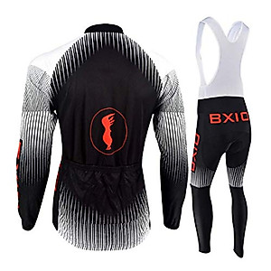 Men's Cycling Jersey Set Bike Jersey Bicycle Winter Thermal Fleece Long Sleeve Suit C214 (E, XXL)
