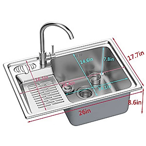 Utility Sinks, Laundry Sink, Made of 304 Stainless Steel with Hot and Cold Water Faucet, Suitable for Bathroom, Laundry Room, Utility Room, Garage, Outdoor Kitchen and Commercial Kitchen