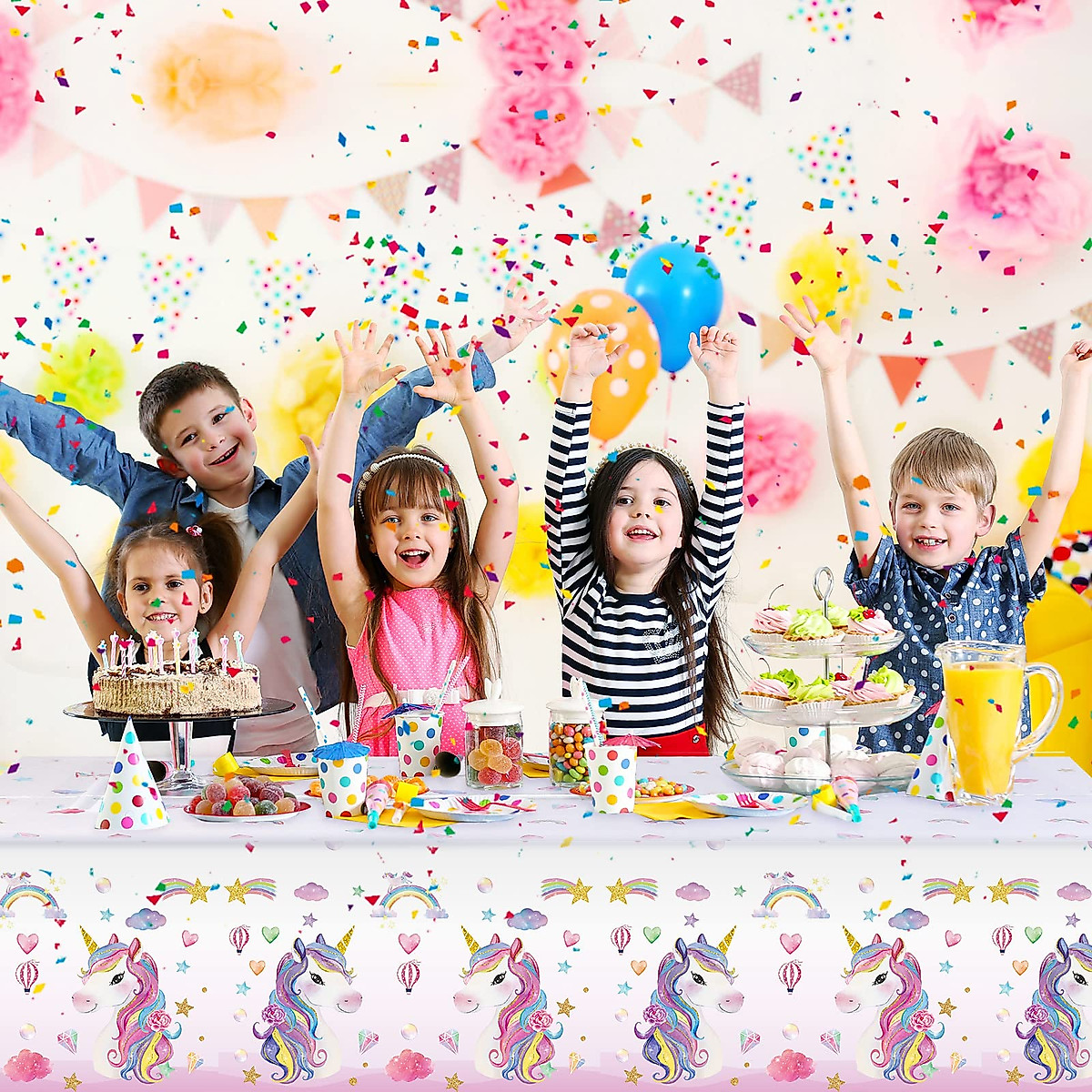 3 Pieces Unicorn Table Cloth Covers Disposable Unicorn Table Covers Larger Plastic Unicorn Tablecloths Rectangle Table Covers for Baby Shower Birthday Themed Party Supplies, 108 x 54 Inches