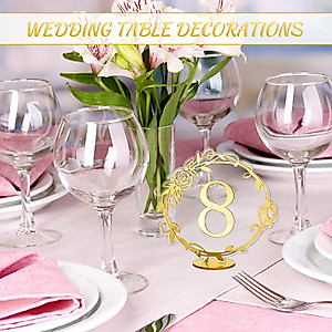 20 Pieces Table Numbers Wedding Table Numbers 1-20 Gold Acrylic Table Numbers for Wedding Reception Table Numbers Stands with Holder Base Elegant Mirror Table Numbers for Wedding Party Event Catering