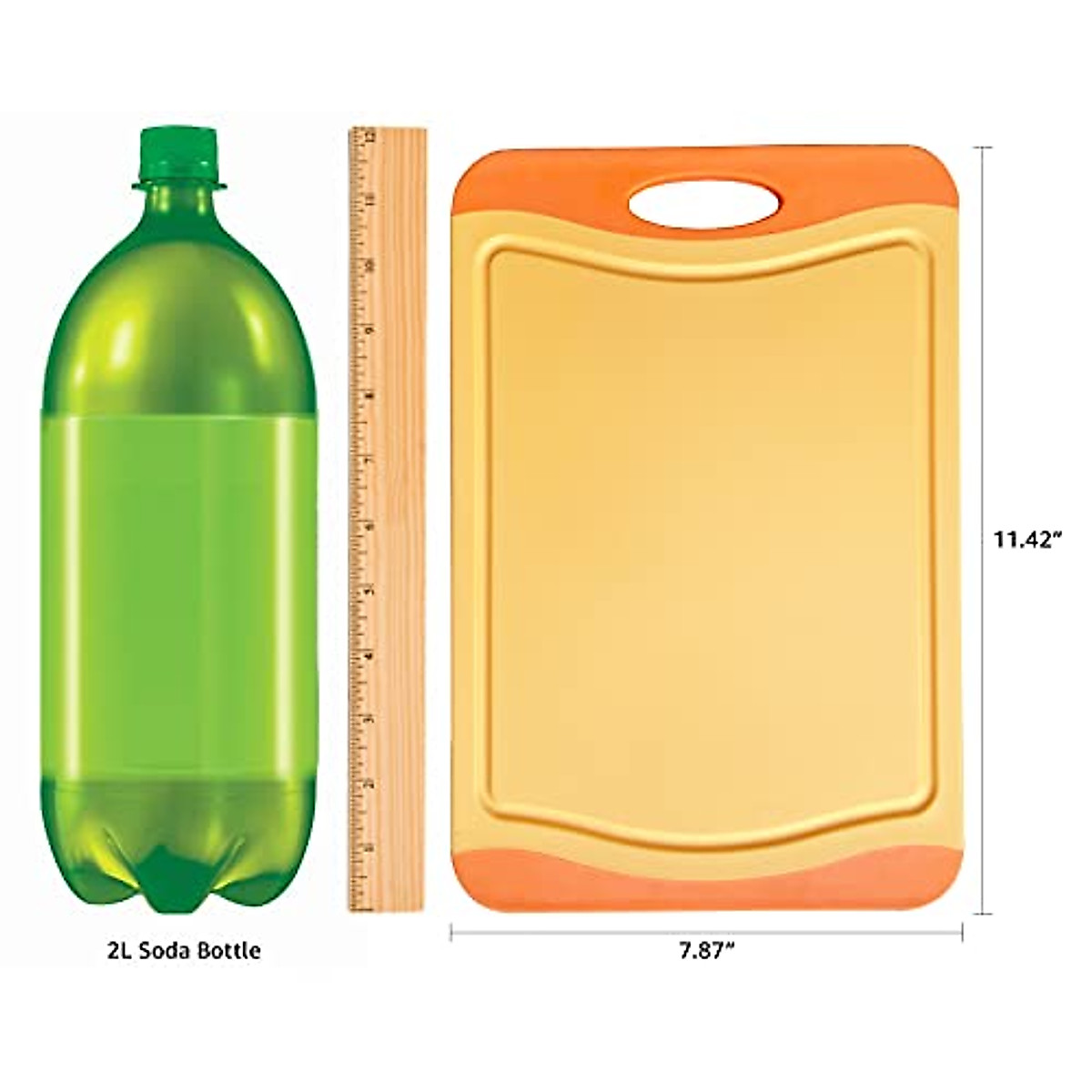 Raj Plastic Cutting Board Reversible Cutting board, Dishwasher Safe, Chopping Boards, Juice Groove, Large Handle, Non-Slip, BPA Free (Small (11.42" x 7.87"), Orange)