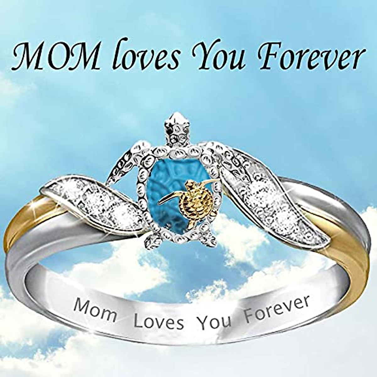 Sterling Silver Turtle Ring Starfish Blue Opal Rings Adjustable Band Sea Turtle Jewelry Cute Rings for Women