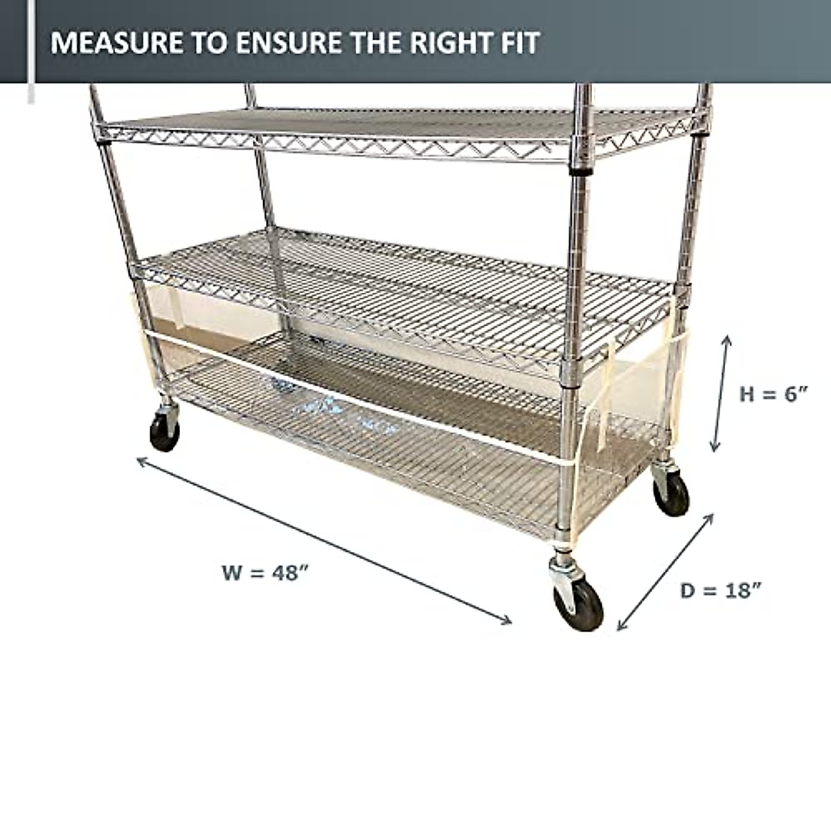 Formosa Covers | Storage Shelving Unit Bottom Rack Cover, See Through PVC (48" W x 18" D x 6" H) (Cover Only)
