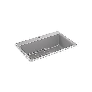 KOHLER 8437-1-CM4 Kennon 33" Undermount or Drop In Kitchen Sink, Single Basin Neoroc Composite Kitchen Sink, Includes Bottom Sink-Rack, Matte Grey