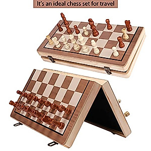 Ralout Chess Set 15" Magnetic Wooden Board Game - 2 in 1 Chess and Checkers Game Set for Adults and Kids (Magnetic)