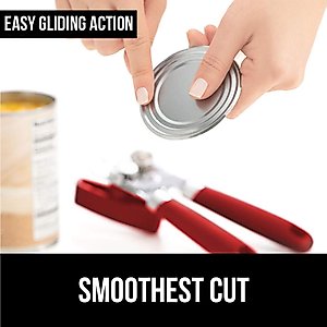 Gorilla Grip Manual Can Opener and Silicone Oven Mitts, Manual Can Opener Includes Built In Bottle Opener, Oven Mitts are 14.5 Inch, Both in Red Color, 2 Item Bundle