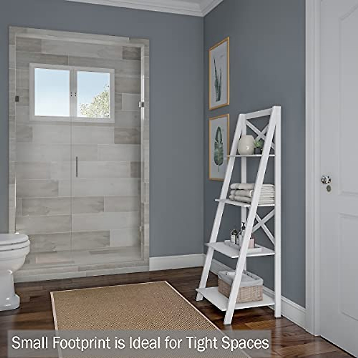 Lavish Home 4-Tier Ladder Bookshelf – Freestanding Wooden Bookcase – X-Back Frame and Leaning Look Decorative Shelves for Home and Office (White) Set of 1