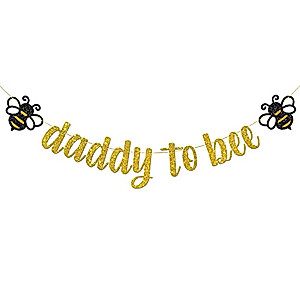 MonMon & Craft Daddy to Bee Banner/Bumble Bee Theme Baby Shower Party Supplies/New Dad Gender Reveal Party Decorations - Gold Glitter