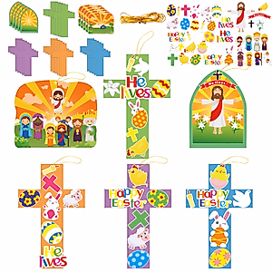 30 Sets Easter Jesus He is Risen Craft Kits for Kids DIY Easter Religious Crosses Art Craft Make a Easter Jesus Resurrection Scene Ornament Spring Christian Creative Art Projects, Kids Party Favors