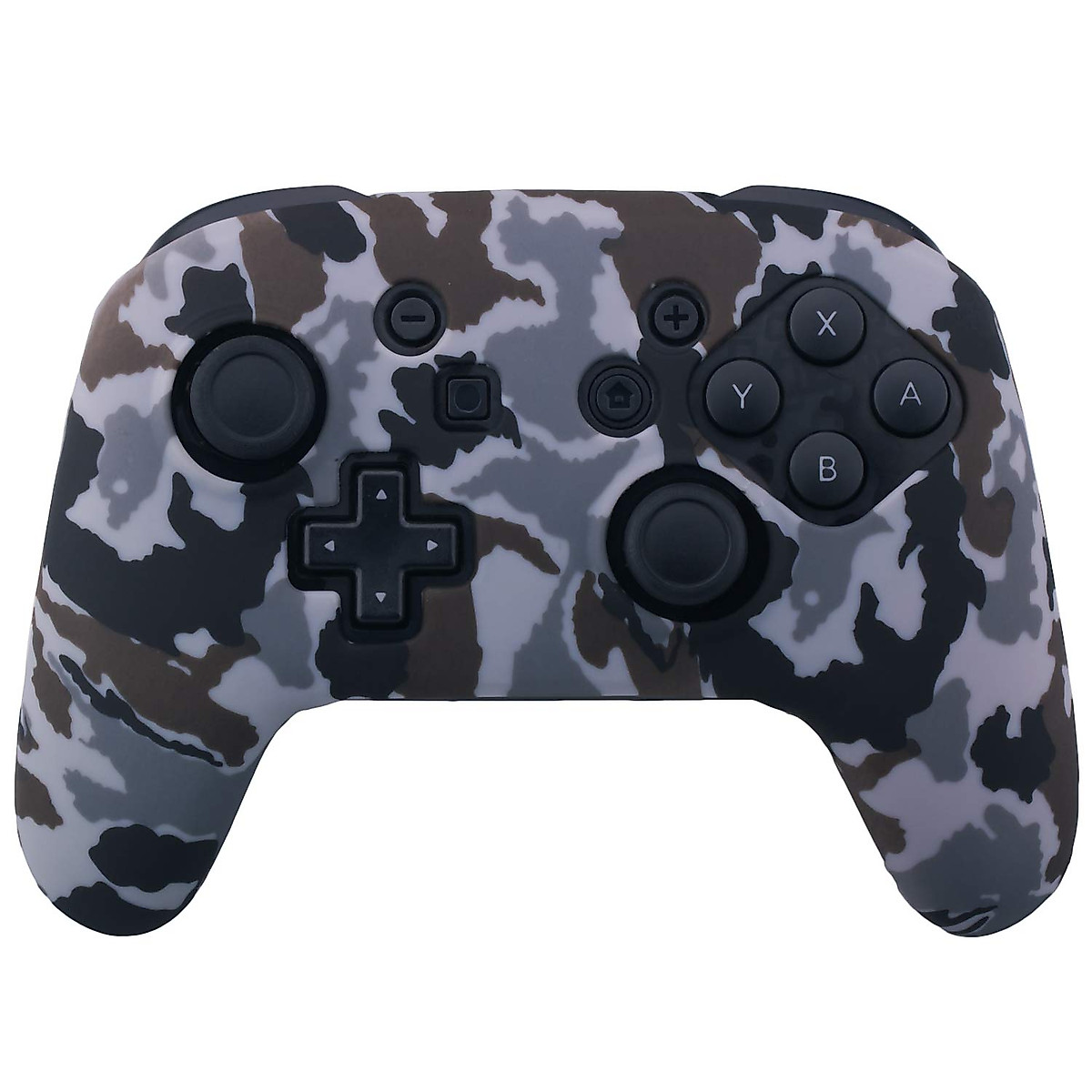 YoRHa Studded Silicone Transfer Print Cover Skin Case ONLY for Nitendo Official Switch Pro Controller x 1(Camouflage Grey) with Pro Thumb Grips x 8