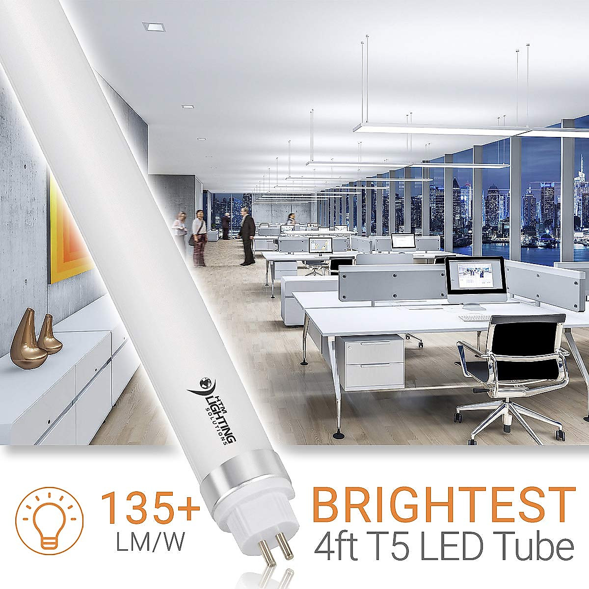 4ft 24W T5 High Output LED Tube Light, 45.75", F54T5 Equal, 5000K (Cool White), Frosted Lens, 3500 lm, G5 Mini Base, 100-277V, Ballast Bypass, Dual-End Powered, LED Shop Light, UL-Listed (24-Pack)