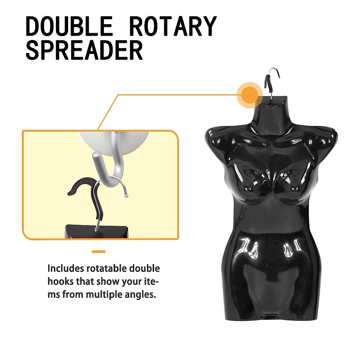 4PCS Female Male Mannequin Torso Dress Form Sewing Manikin 27 Inch 30 Inch Height Dress Model Mannequin Display Head Dress Mannequin Clothing Form Metal Hook (27inch, Black)