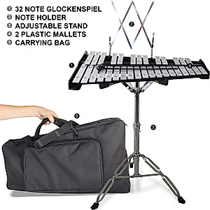 32 keys Glockenspiel Professional xylophone with Stand, Bag, Note Holder, Rubber Mallets