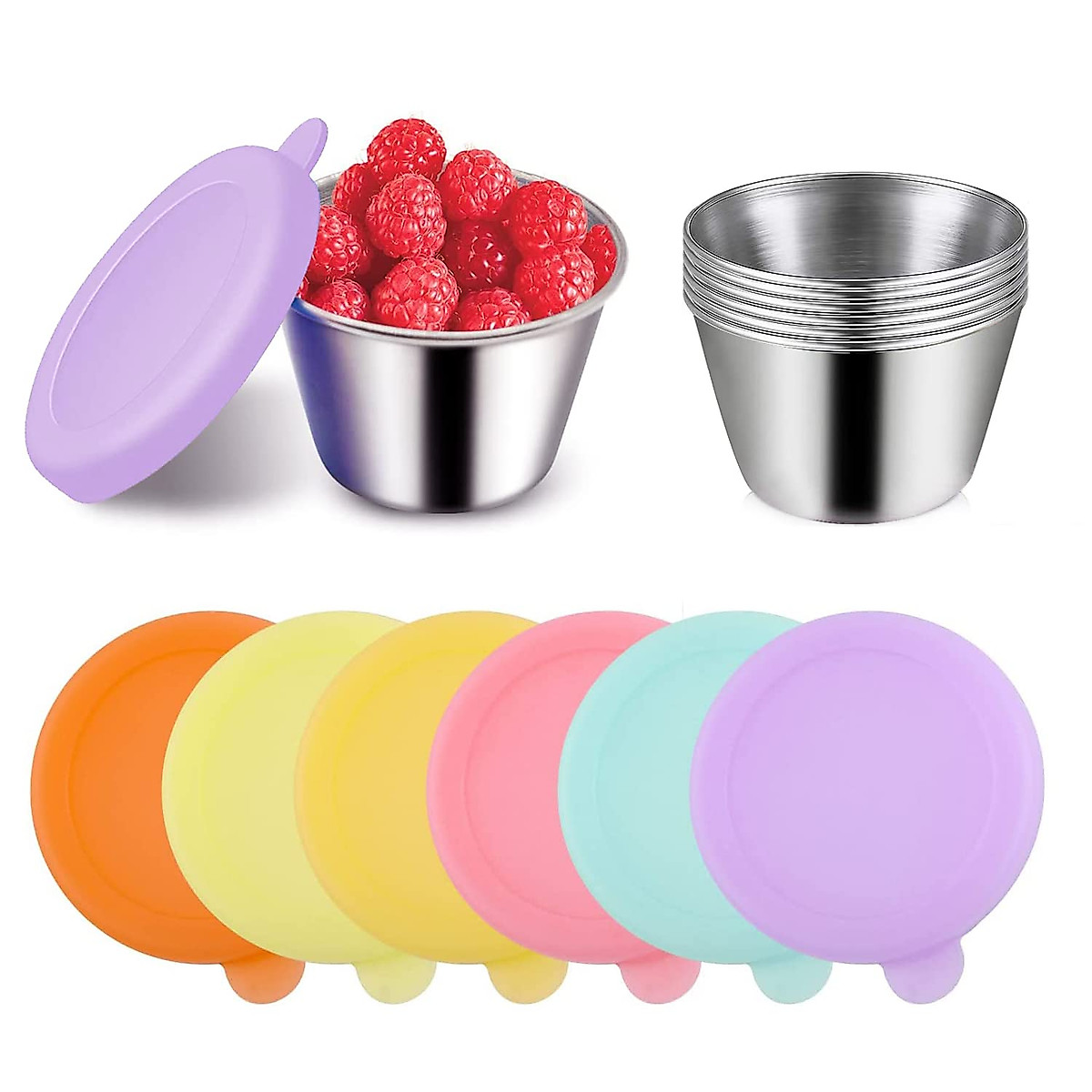 HOMMES Salad Dressing Container to Go, 6x2.4 oz Large Containers with Lids, Reusable Sauce Containers for Lunch Box, 18/8 Stainless Steel Condiment Cup, Easy to Open, Leakproof Dipping Sauce Cups