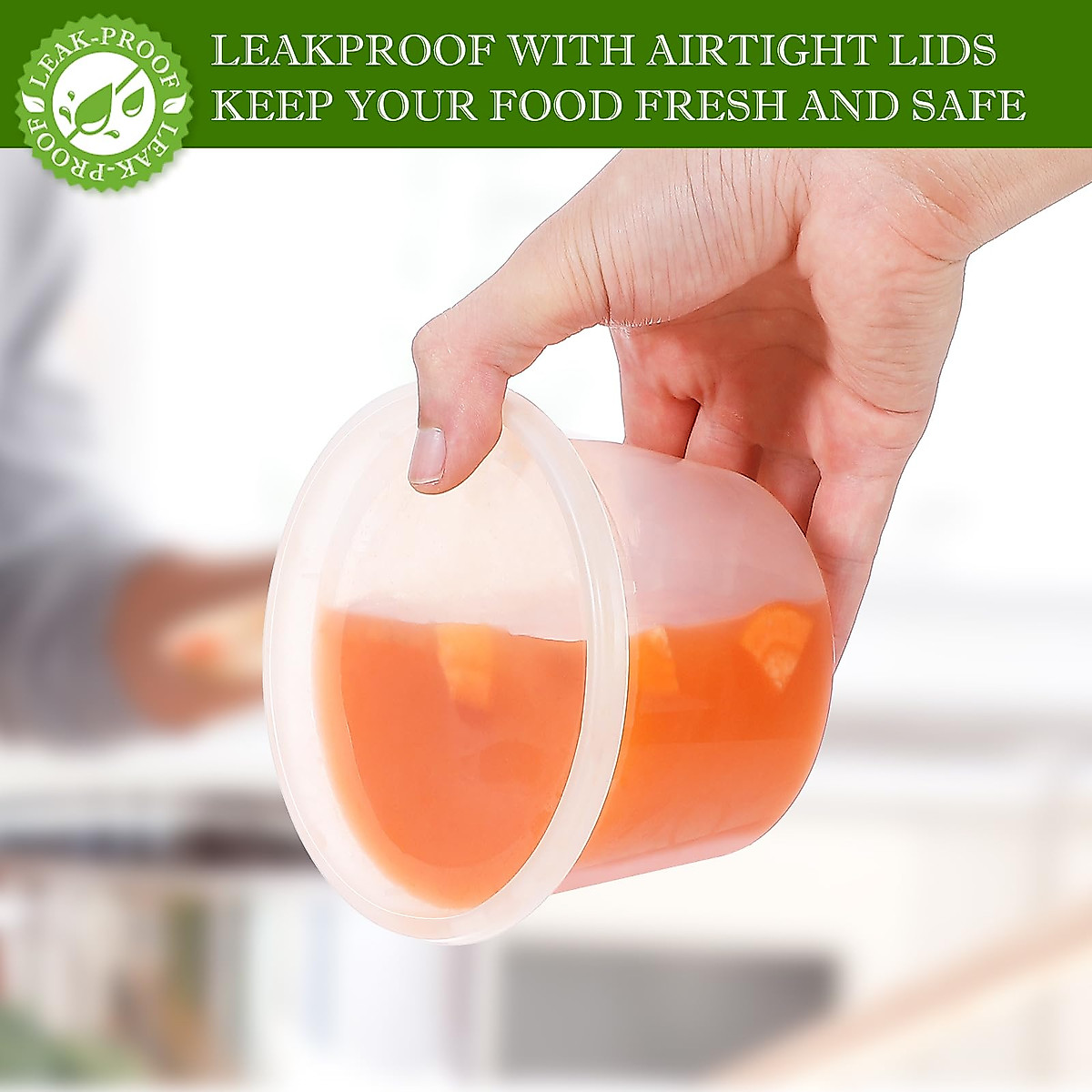 RANLITTLE Deli Containers with Lids 48 Sets - Soup Containers with Lids 8oz, 16oz, 32oz - Clear Plastic Food Containers with Lids, Leakproof, BPA Free, Reusable Take Out Containers for Restaurant