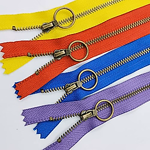 Metal Zippers 12pcs #3 Antique Brass Close-end Non-Separating Zippers Assorted Color for Purses Cosmetic Bags Pockets Handbags DIY Sewing 25cm/10inch