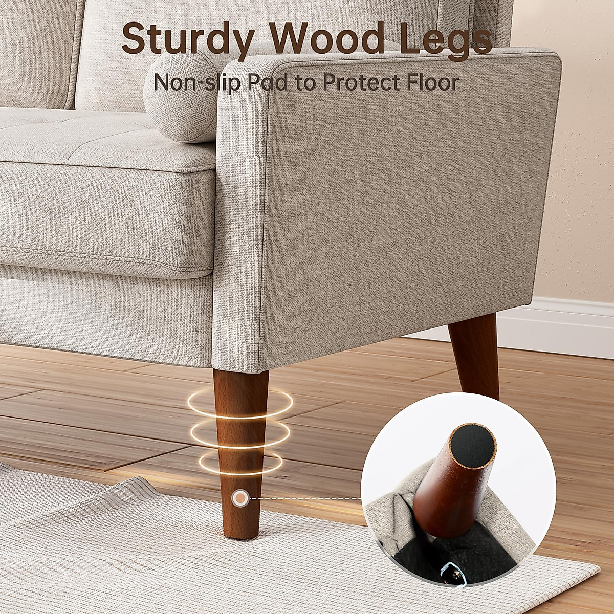 Vesgantti Loveseat Sofa, 48" Small Sofa Couch Mid Century Modern Couch for Small Spaces, Bedroom and Living Room, Removable Sofa Cover Spring Cushions and Solid Wood Frame, Easy to Install, Ashbeige