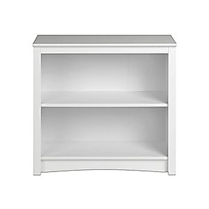 Prepac Sonoma 2-Tier Bookcase 29"H with 1 Adjustable Shelf, White Storage Cabinet, Modern Display Cabinet, Bookshelf with Storage Shelves for Home Office, Living Room, Bedroom Organizer