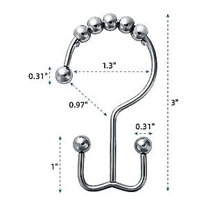 Titanker Shower Curtain Hooks Rings, Rust-Resistant Metal Double Glide Shower Hooks for Bathroom Shower Rods Curtains, Set of 12 Hooks - Chrome