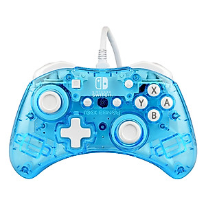 PDP Rock Candy Wired Gaming Switch Pro Controller - Blu-merang Blue / Clear - Licensed by Nintendo - OLED Compatible - Compact, Hard Transparent Plastic Travel Controller - Holiday & Birthday Gifts