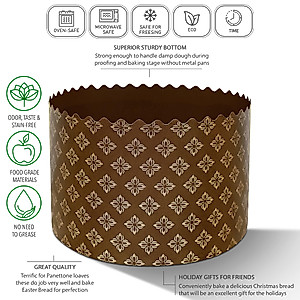 Geborilma Panettone Paper Mold - Deluxe Brown and Gold Easter Bread Baking Paper Forms for Baking Paska 1 kg - H 3.5 inch x W 5 inch - Pack of 12 Pandoro Mold