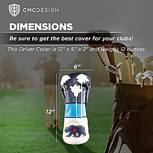 CMC Design Custom Cali Pines Embroidered Golf Driver Head Cover - Glove Soft Lining - Design Elements Include Applique and Embossing - Great Fit on Any Club as Golf Head Covers, Wood Driver Cover