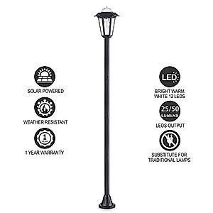 Kemeco Solar Lamp Post Light ST6261SS4 LED 2 Modes Exterior Solar Street Light for Outdoor Garden Landscape Decor Pathway Patio Lawn Yard (Lamp with Post)
