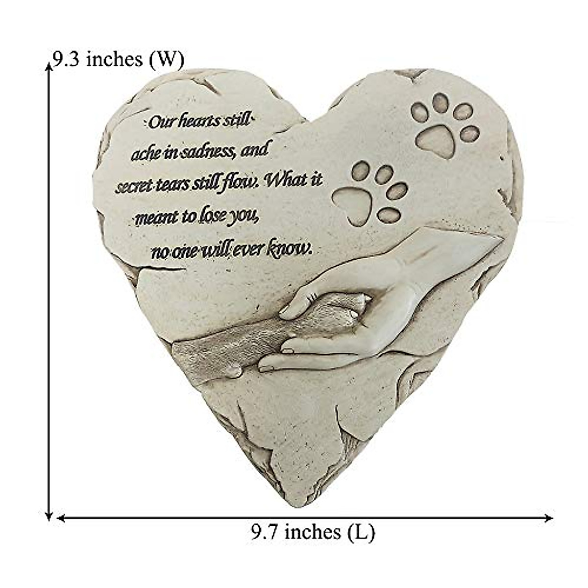 Heart Shaped Pet Memorial Stone Grave Marker for Dog or Cat, Pet Dog Garden Stone for Outdoor Backyard Patio or Lawn,Syampathy Pet Dog Loss Gifts (Paw Print Stone),9.6"x9.5"