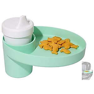 My Travel Tray Oval, USA Made. Extend Your Current Cup Holder to Hold a Cup Plus A Tray for Snacks, Toys and Accessories. Use in a Car Seat, Booster, Stroller, Golf Cart, Outdoor Chair. (Mint Green)