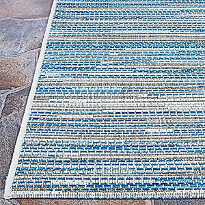 Couristan Monte Carlo Coastal Breeze Ocean Blue- Champagne Indoor/Outdoor Area Rug, 5'10" x 9'2"