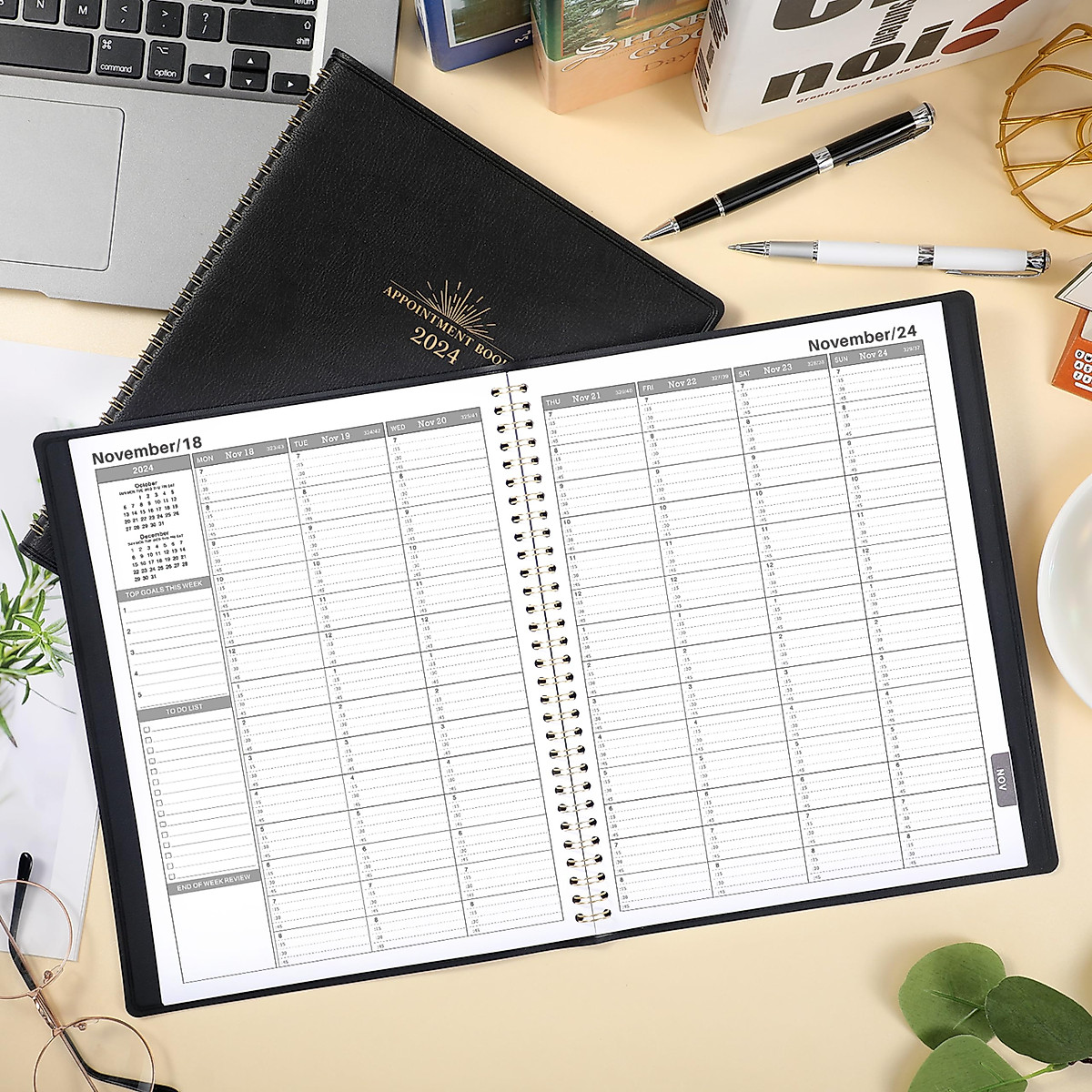 2024 Appointment Book/Planner - Weekly Appointment Book/Planner 2024, Jan 2024 - Dec 2024, 8"x 10", 2024 Daily/Hourly Planner with Tabs, 15-Minute Interval, Flexible Soft Cover - Black
