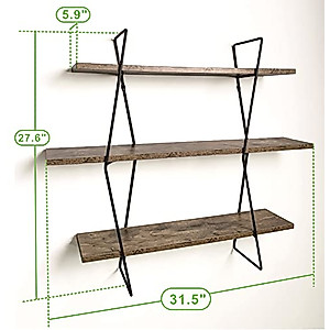 Cocoyard 3 Tier Wall Shelf – Industrial Wall Mounted Rustic Wood Shelf for Living Room, Kitchen Bar Shelving – Wall Display – Retro Storage Rack for Organization and Farmhouse Décor (31.5inch)