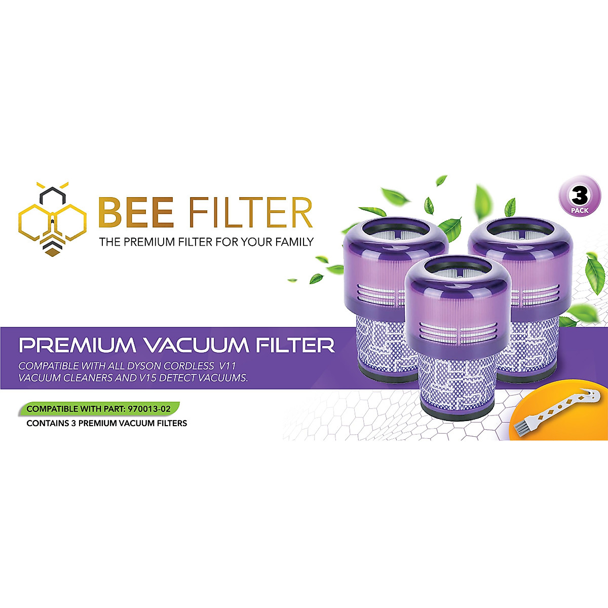 Premium Vacuum Filter Replacement Part Compatible with Dyson V11 Vacuum, Dyson V11 Animal, Dyson V15 Detect Filter, Dyson V11 Filter, V15 Filter, V11 Absolute, Compare to Part 970013-02 (3 Filters)