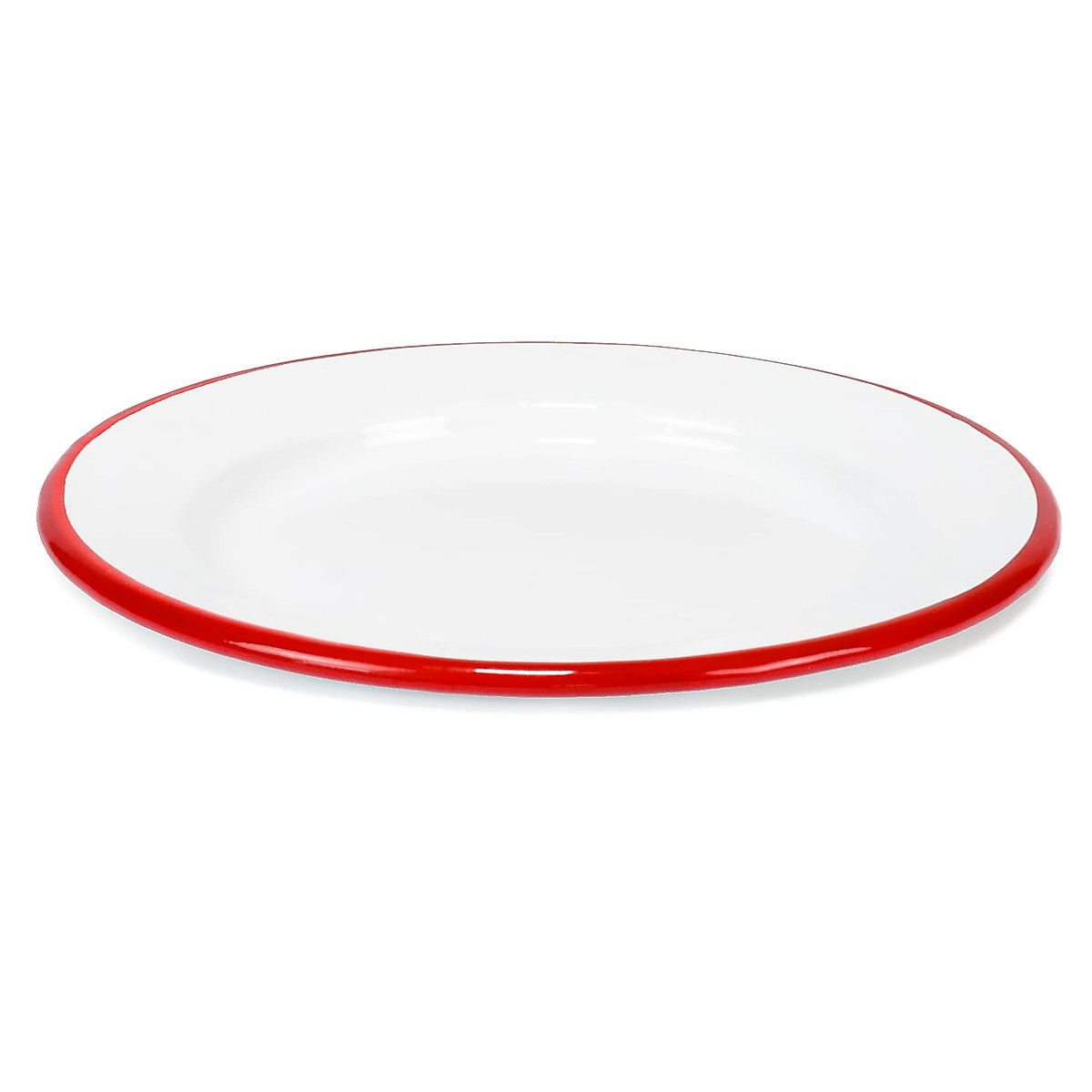Red Co. Set of 4 Enamelware Metal Classic 8" Round Salad Plate, Solid White/Red Rim