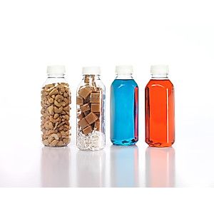 (6) 16 oz. Clear Food Grade Square Plastic Juice Bottles with White Tamper Evident Caps 6/pack