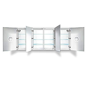 Krugg LED Medicine Cabinet 84 Inch X 36 Inch | Recessed or Surface Mount Mirror Cabinet w/Dimmer & Defogger + 3X Makeup Mirror Inside & Outlet + USB