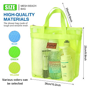 3 Pcs Portable Mesh Shower Caddy Tote, Quick Dry Tote Bag Mesh Beach Bags for Women, Hanging Toiletry and Bath Organizer for Travel Swimming Sports Gym Camp Shopping College Dorms (Blue Green Yellow)