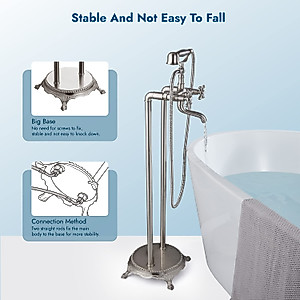 Cinwiny Pot Filler Wall Mount Kitchen Restaurant Sink Faucet Stainless Steel Stretchable Commercial with Brushed Nickel Free standing Bathtub Faucet Floor Mount Tub Filler Double Cross Knobs