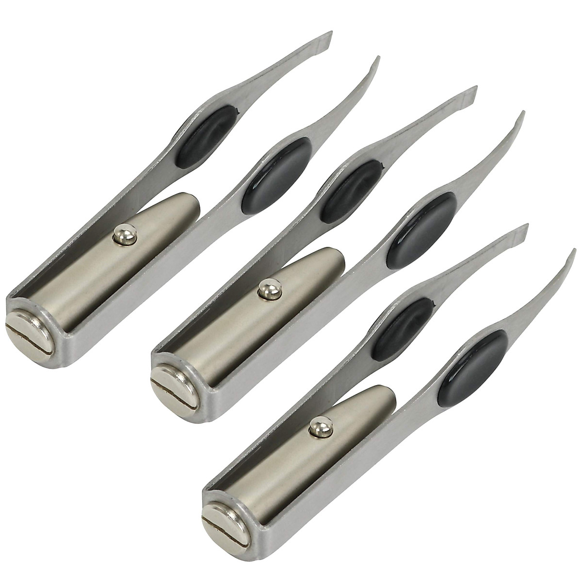 Iconikal Slant Tip Stainless Steel LED Lighted Tweezer, 3-Pack