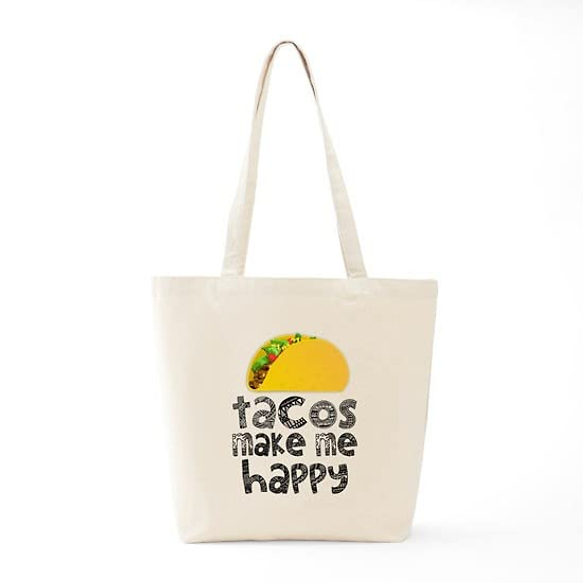CafePress Tacos Make Me Happy Tote Bag Natural Canvas Tote Bag, Reusable Shopping Bag