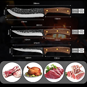 Professional 3 Piece Boning Knife Set, 7" Butcher Knife, 6.5" Meat Cleaver Slicing Knife,5.5" Fillet Knife,High Carbon Steel Hand Forged Chef Knives for Fish, Poultry, Chicken, Kitchen, BBQ Gift